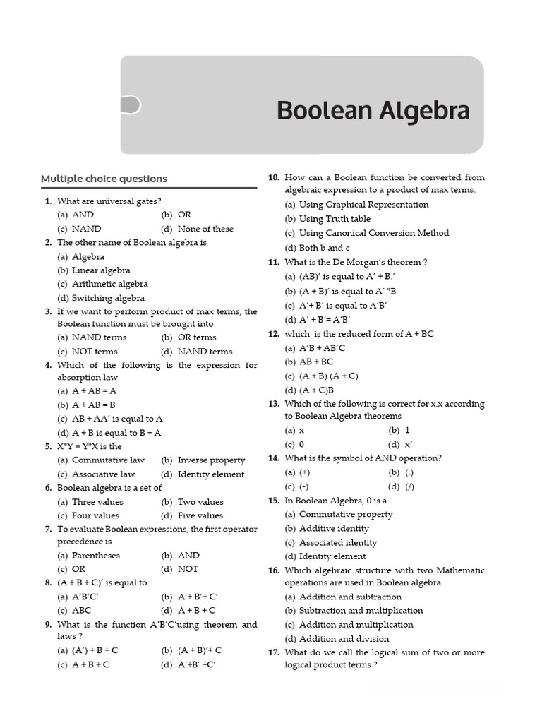 1. Boolean Algebra | PDF | Boolean Algebra | Teaching Mathematics