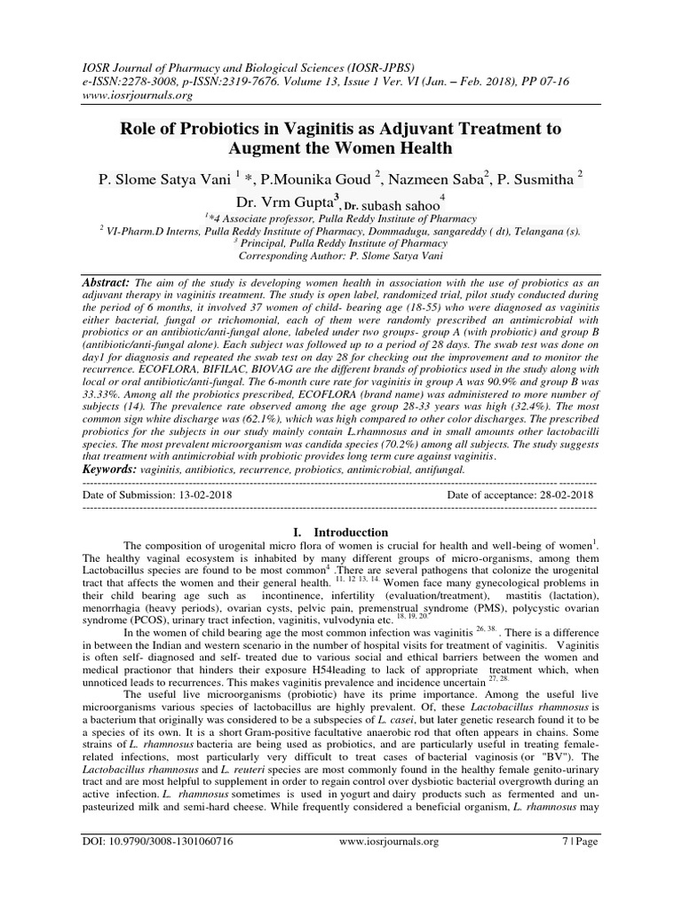 RESEARCH PAPER ON Role of Probiotics in Vaginitis As Adjuvant Treatment ...