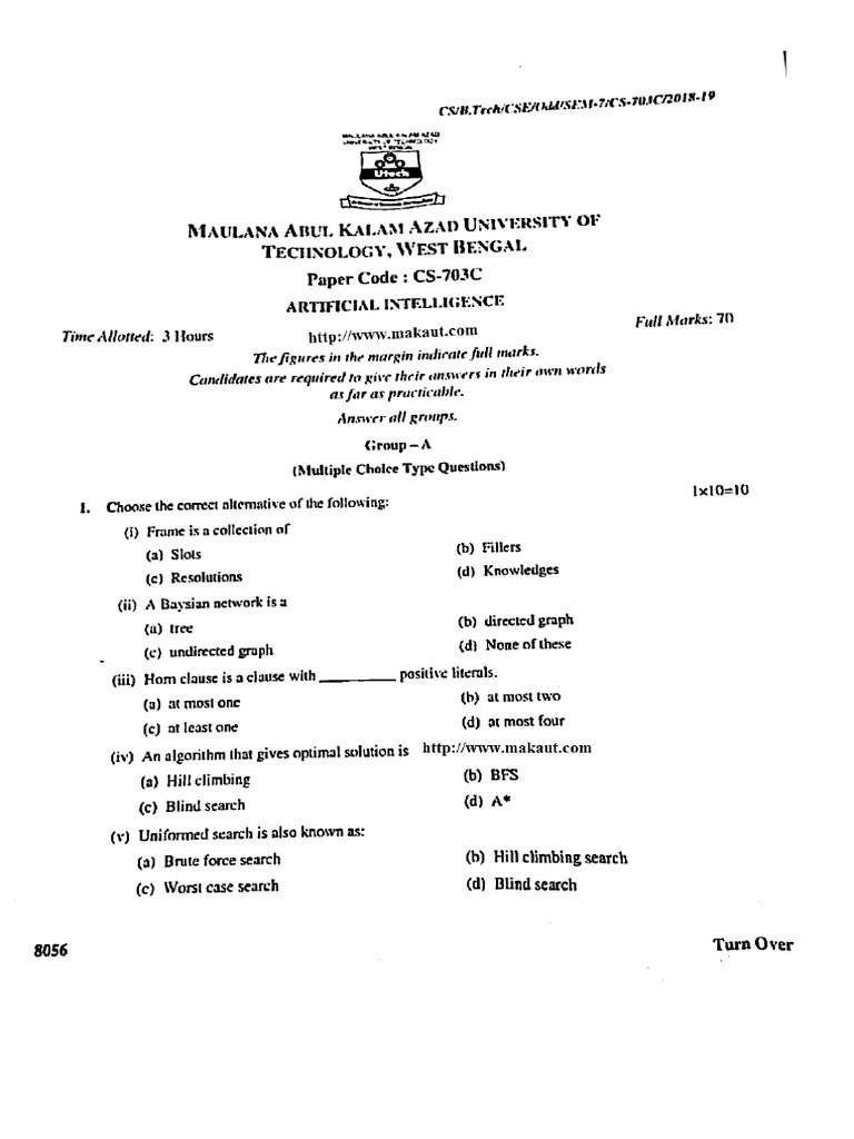 Btech Cse 7 Sem Artificial Intelligence 2019 | PDF