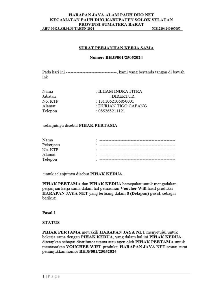 Surat Perjanjian Kerjasama Dengan Agen Pdf