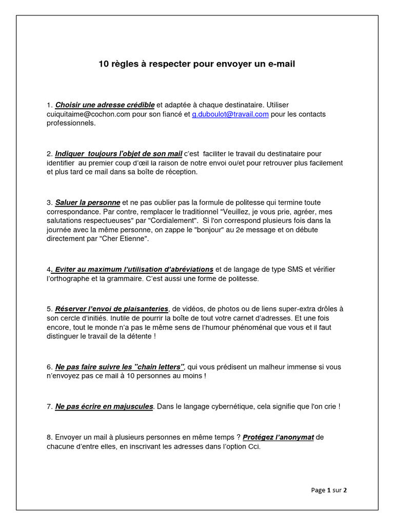 10 règles de nétiquette pour e-mails | PDF | Développement personnel