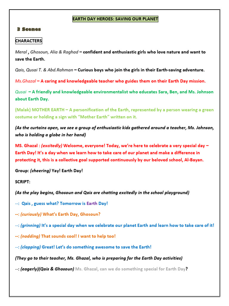 Earth Day Play. Scripts | PDF | Natural Environment | Earth Sciences