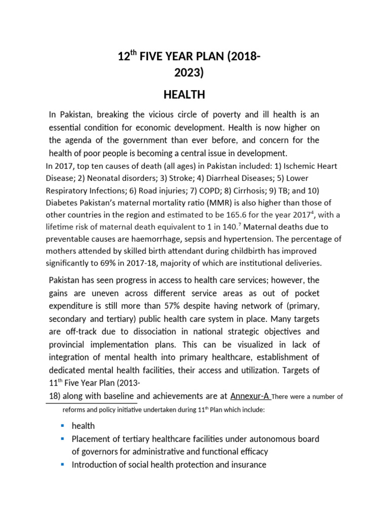Pakistan's 12th Five Year Health Plan | PDF | Health Care | Maternal Death