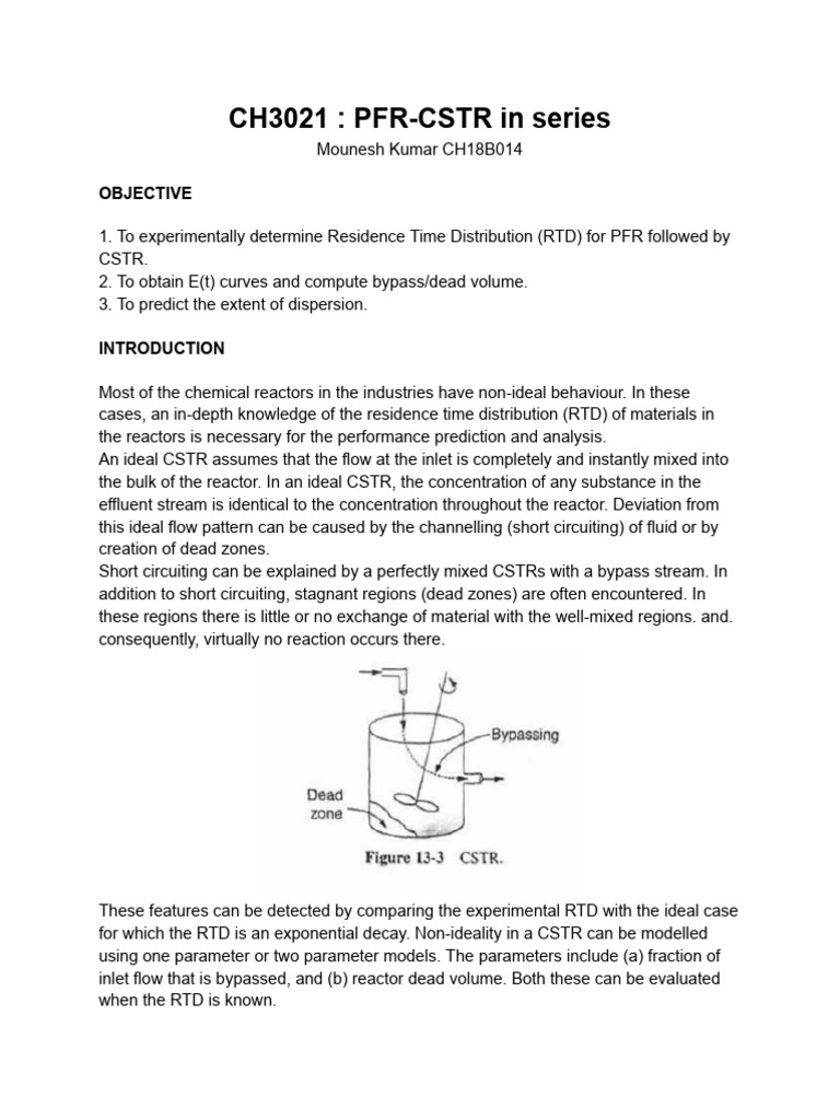 CH3021 - PFR-CSTR in Series | PDF | Process Engineering | Chemical Engineering