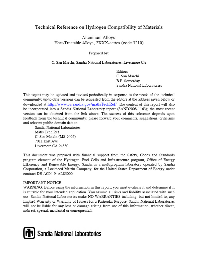 Technical Reference On Hydrogen Compatibility of Materials-1 | PDF ...