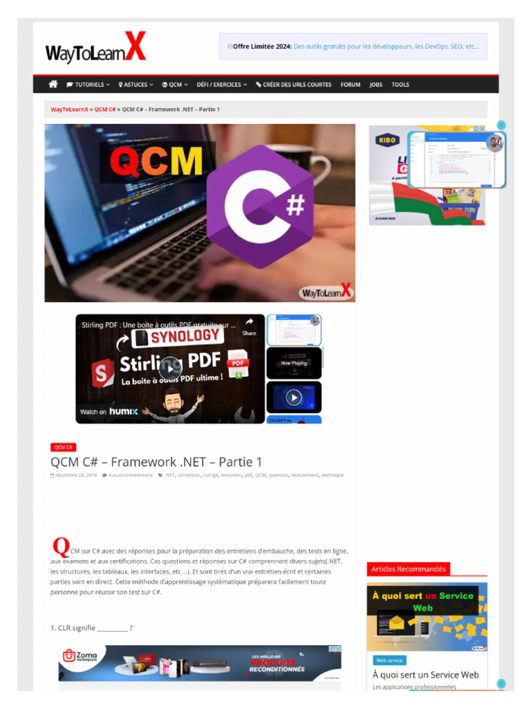 Screencapture Waytolearnx 2018 12 QCM Csharp Framework Net Partie 1 HTML 2024 06 25 0 - 57 - 52 ...