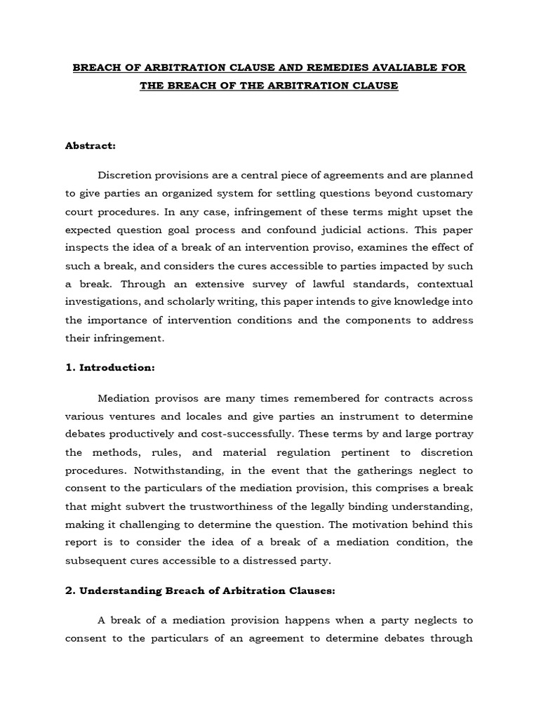 Breach of Arbitration Clause Remedies | PDF | Arbitration | Legal Remedy