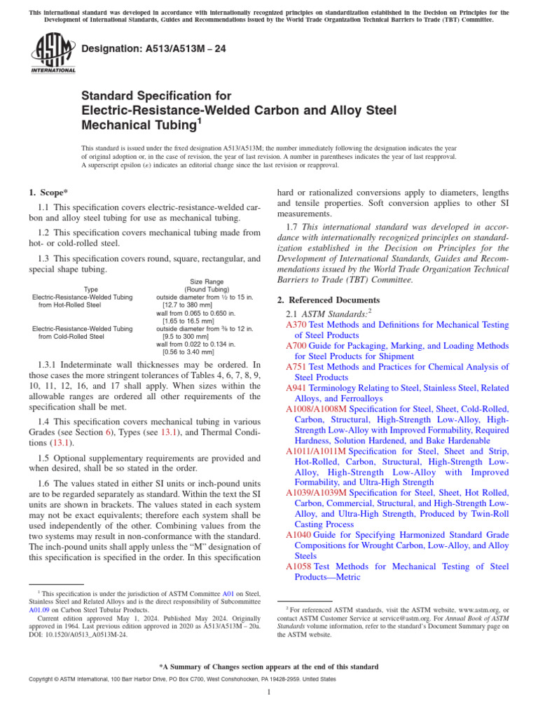 Electric-Resistance-Welded Carbon and Alloy Steel Mechanical Tubing ...