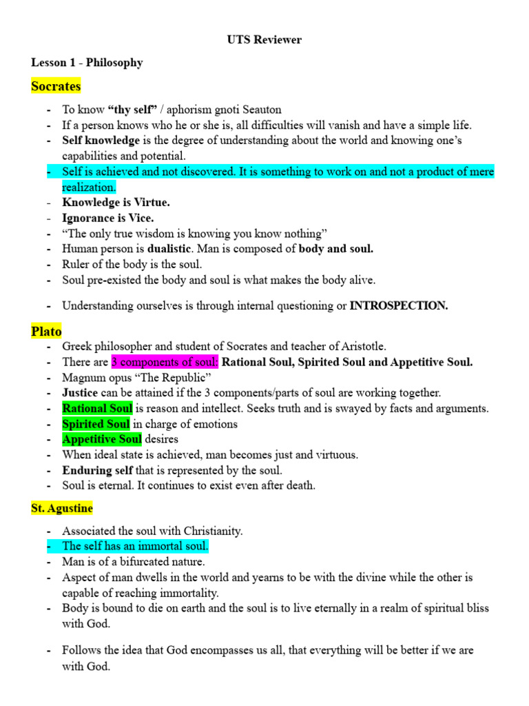 UTS Reviewer | PDF | Id | Soul