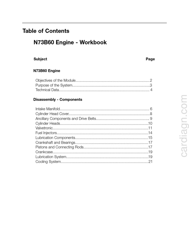 04_N73+Engine+Workbook (1) | PDF | Piston | Internal Combustion Engine