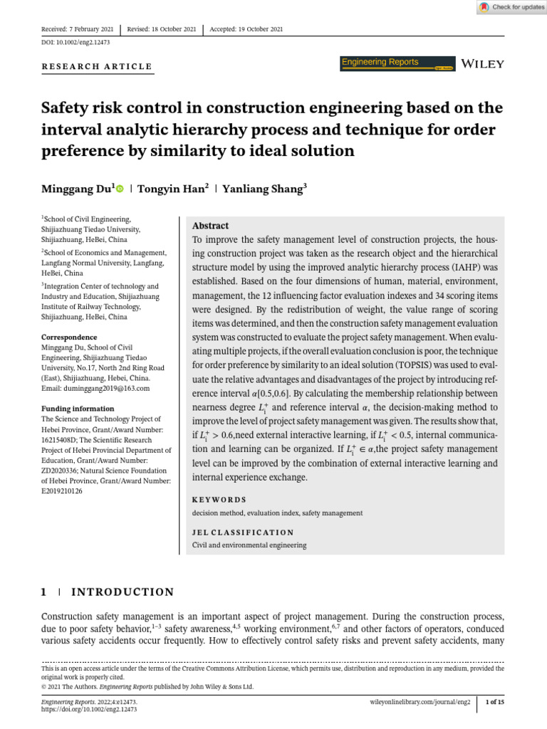 Engineering Reports - 2021 - Du - Safety Risk Control in Construction Engineering Based On The ...