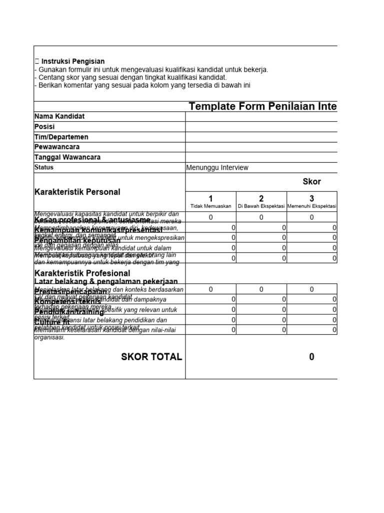 Template - Form Penilaian Interview (RAW) | PDF | Bisnis | Pengembangan Diri
