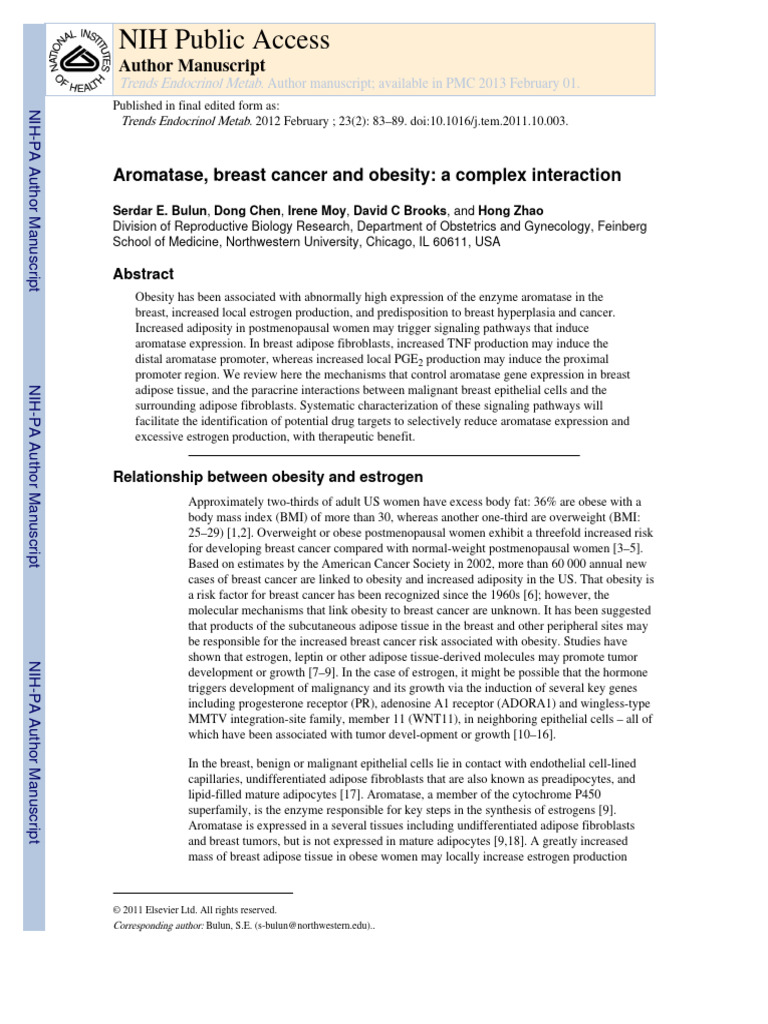 Aromatase, Breast Cancer and Obesity A Complex Interaction | PDF ...
