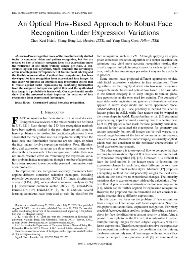 An Optical Flow-Based Approach To Robust Face Recognition Under Expression Variations | Download ...