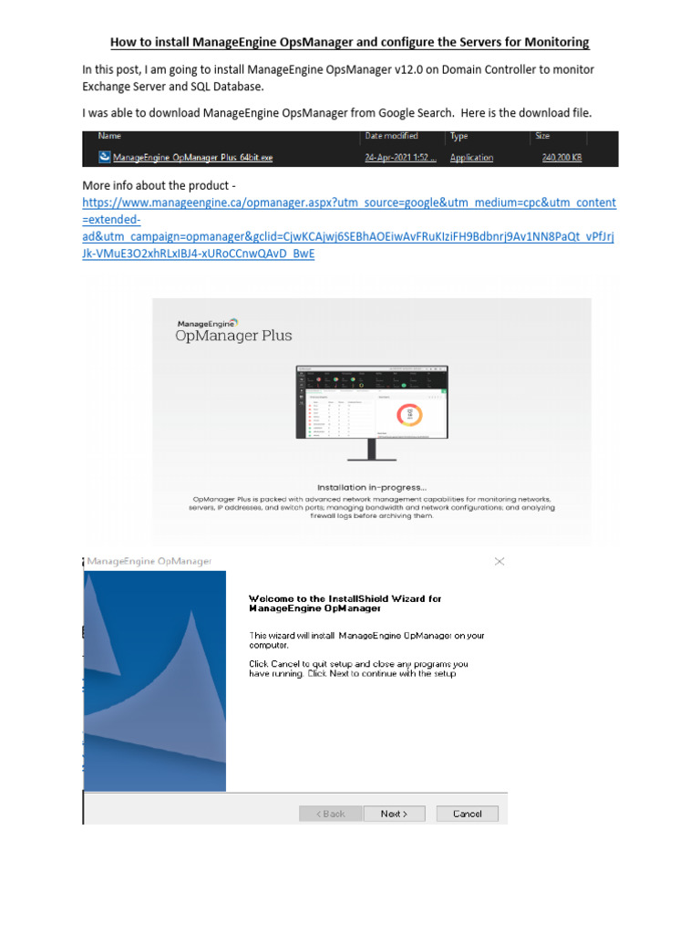How To Install ManageEngine OpsManager and Configure The Servers For ...