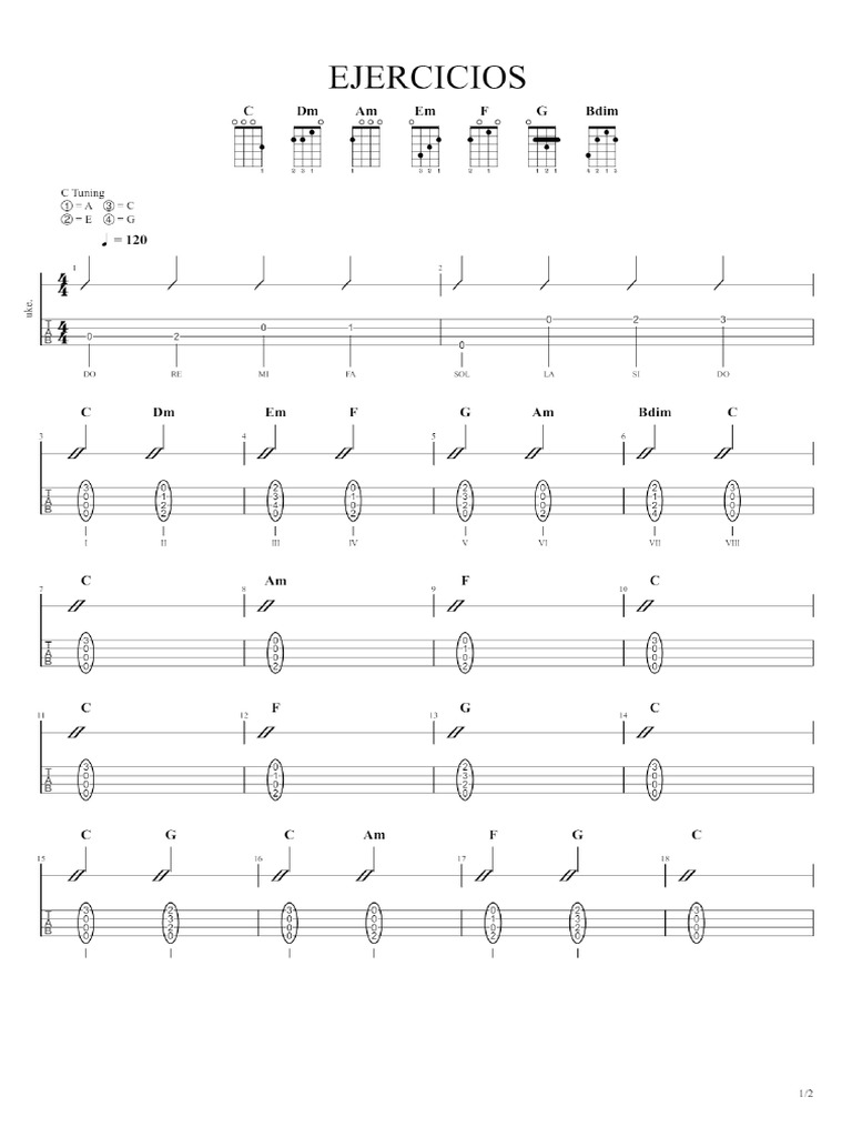 EJERCICIOS Acordes para Ukulele | PDF