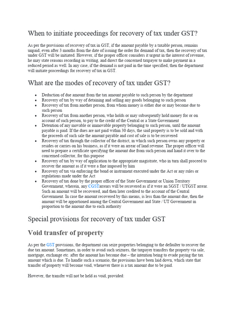 Proceedings For Recovery of Tax Under GST | PDF | Taxes | Value Added Tax