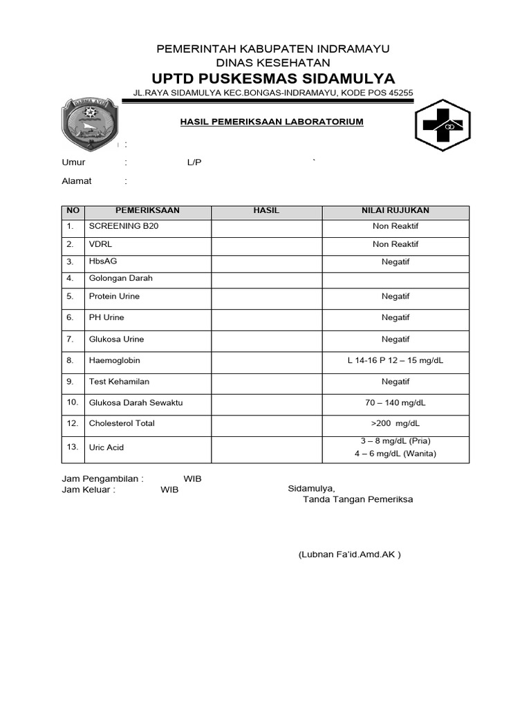Form Laporan Hasil Pemeriksaan | PDF