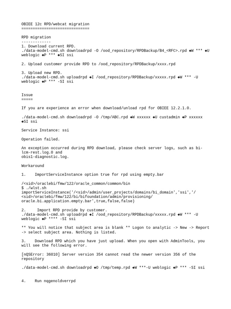 Obiee 12c Rpdwebcat Migration Pdf