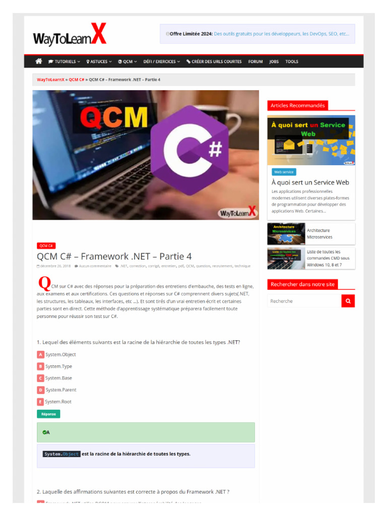 Screencapture Waytolearnx 2018 12 QCM C Framework Net Partie 4 HTML 2024 06 25 11 - 18 - 04 | PDF