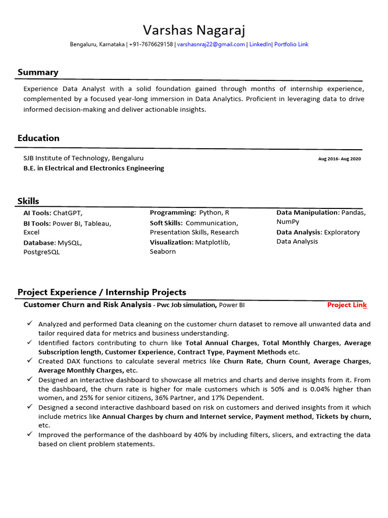 Varshas Resume - 1 | Download Free PDF | Data Analysis | Data