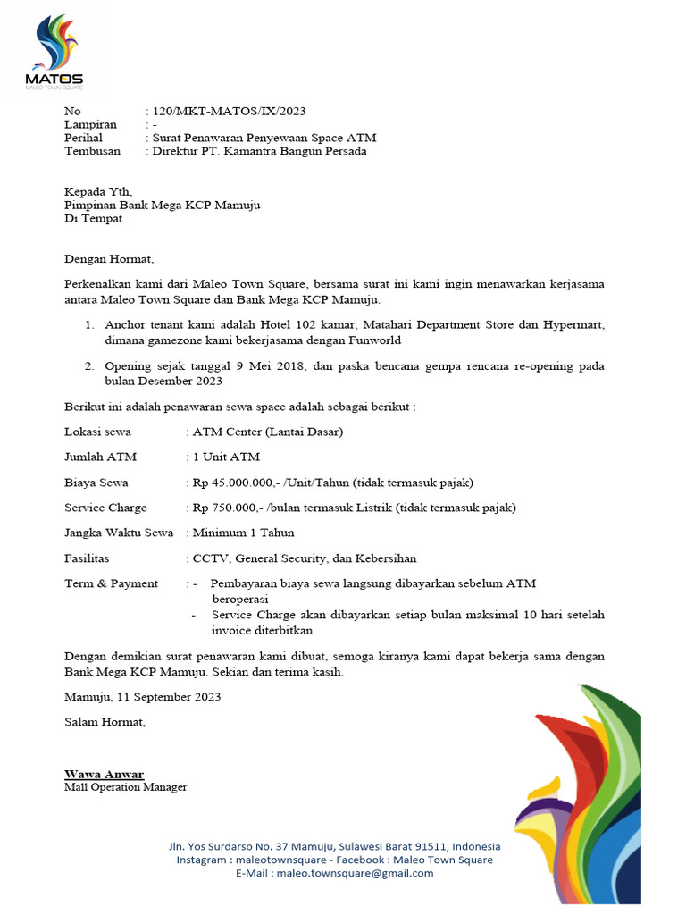 Penawaran ATM - Bank Mega KCP Mamuju | PDF