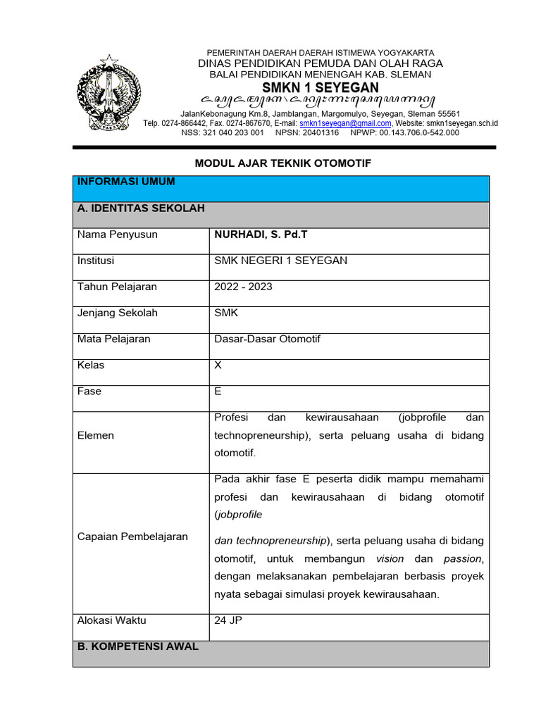 Format Modul Ajar Kurikulum Merdeka Elemen 3 Ok | PDF
