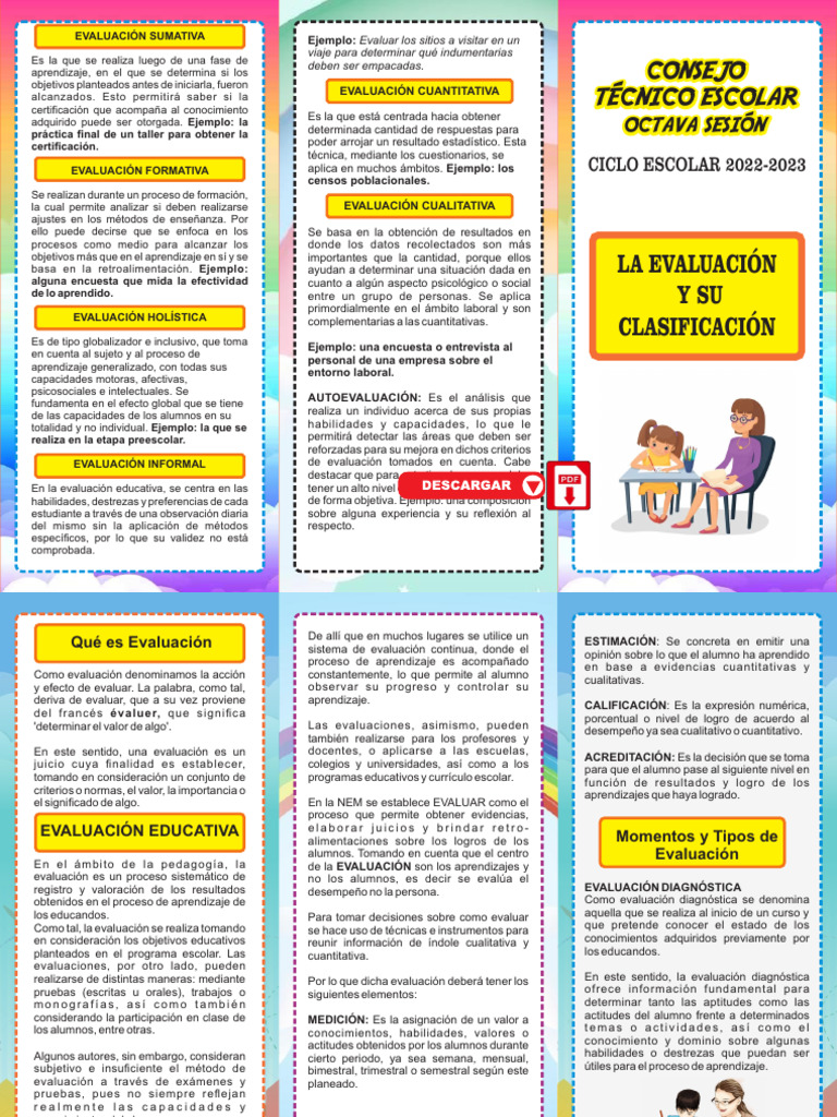 Triptico Consejo Técnico Escolar Octava Sesión Ciclo Escolar 2022-2023 | PDF | Evaluación ...