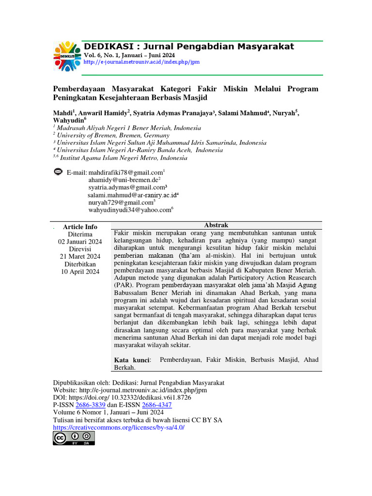 DEDIKASI: Jurnal Pengabdian Masyarakat | PDF | Ilmu Sosial | Pengembangan Diri