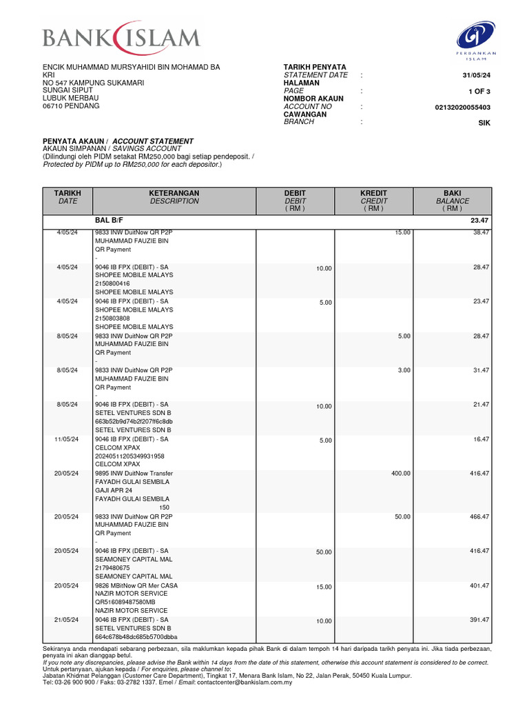 Bank Islam Statement May2024 | PDF