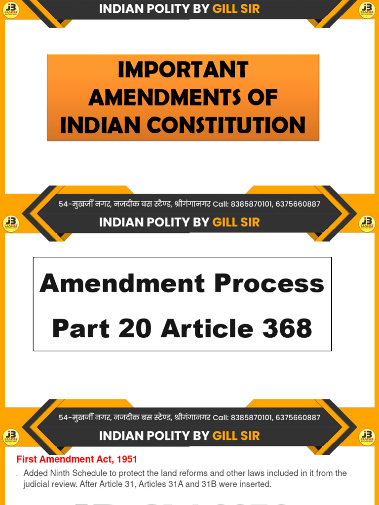 Important Amendments of Indian Constitution | PDF | Political Charters | Government