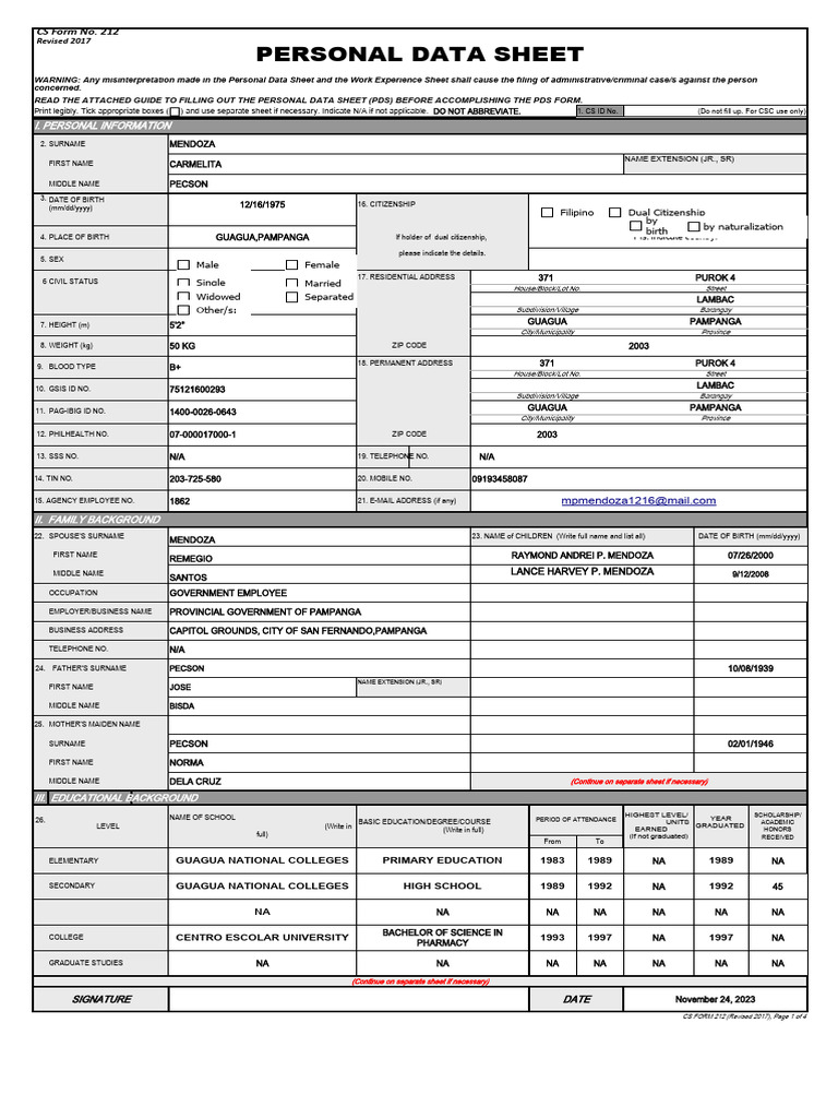 Personal Data Sheet | PDF | Pharmacy | Pharmacist