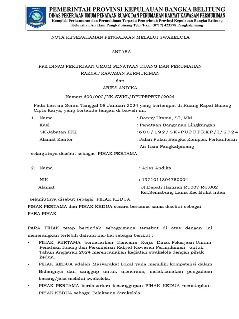 Nota Kesepahaman OKE | PDF