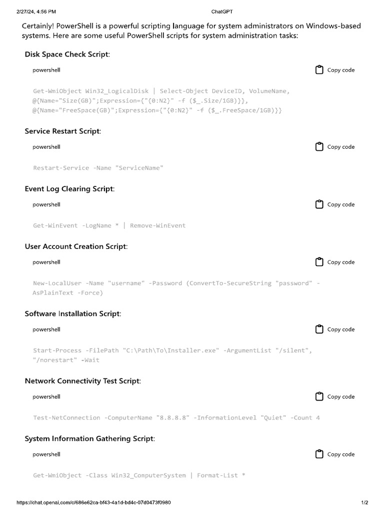 Powershell Admin Scripts | PDF