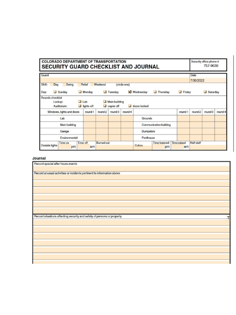 Security Guard Check List | PDF