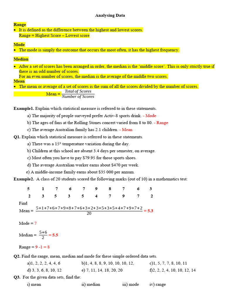 Single Variable data-MA4-20SP, MA5.1-12SP | PDF | Arithmetic Mean | Outlier