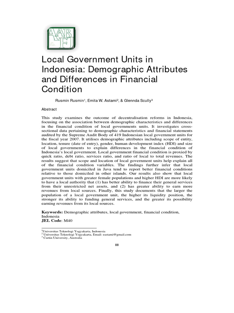 Local Government Units In Indonesia Demographic Attributes And D