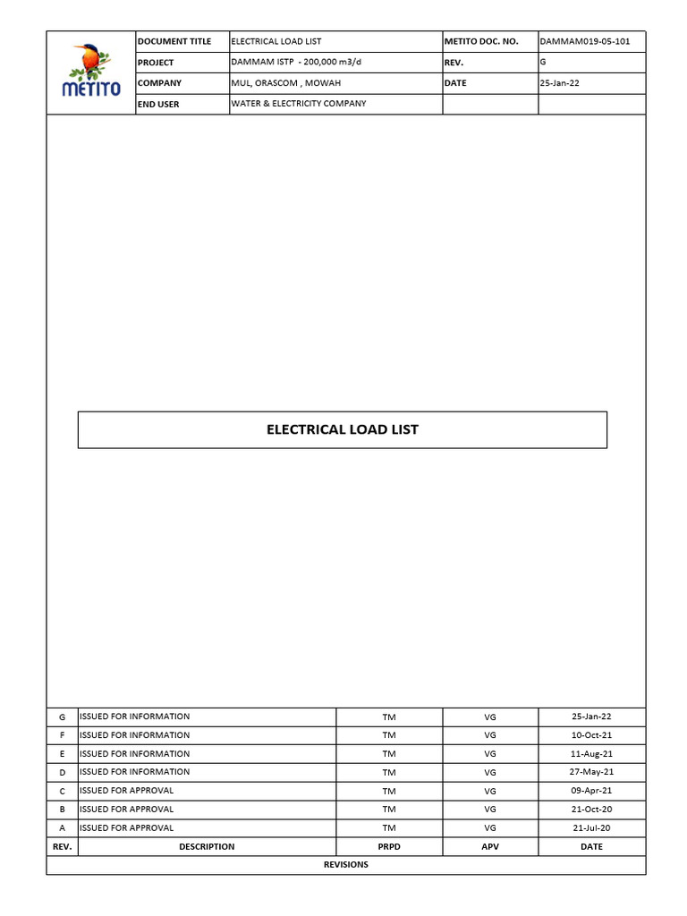 00-DD-R-05-101-G - Electrical Load List | PDF | Electromagnetism ...