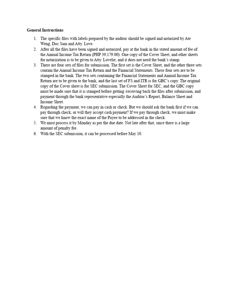 Instructions For Submission (AFS & ITR-BIP & SEC) | PDF