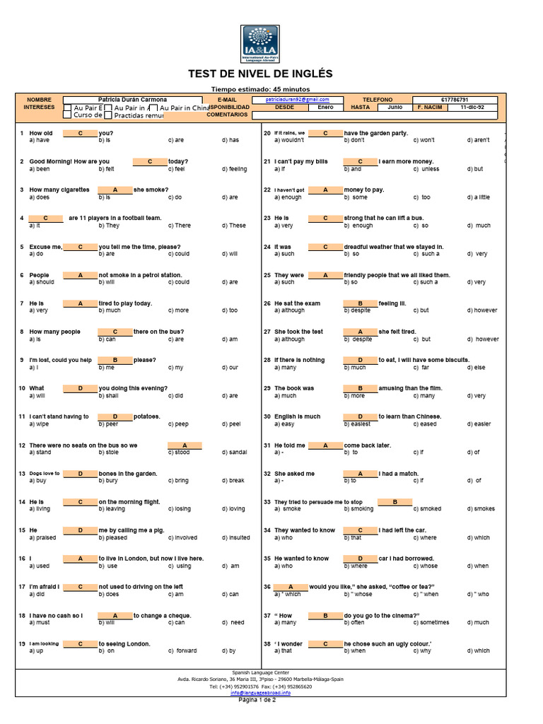 Test de Inglés | PDF