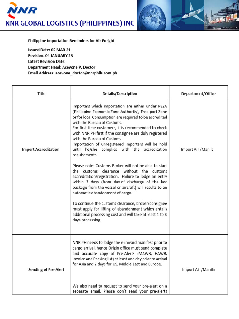 Philippine Importation Guidelines 2023 | PDF | Customs | Cargo
