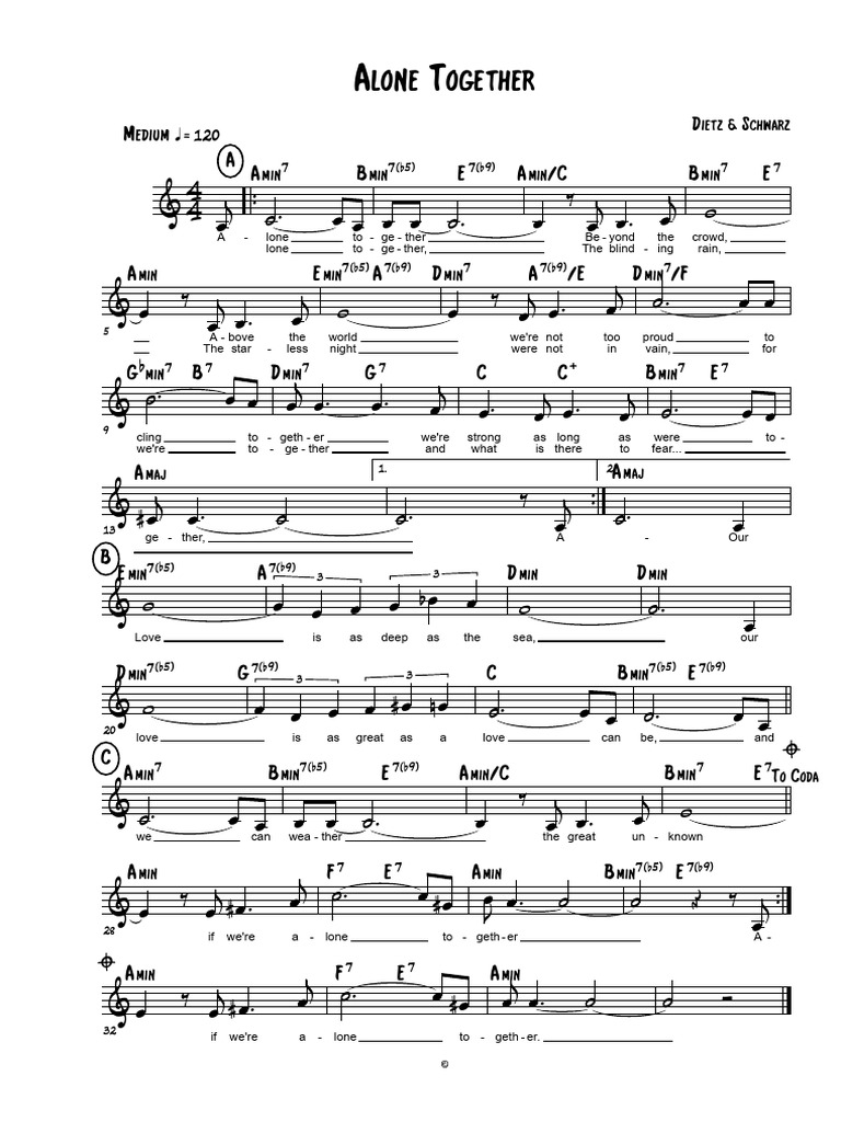 Alone Together Standard With Lyrics in Aminor | PDF