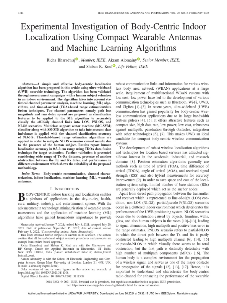 Experimental Investigation of Body-Centric Indoor Localization Using Compact Wearable Antennas ...