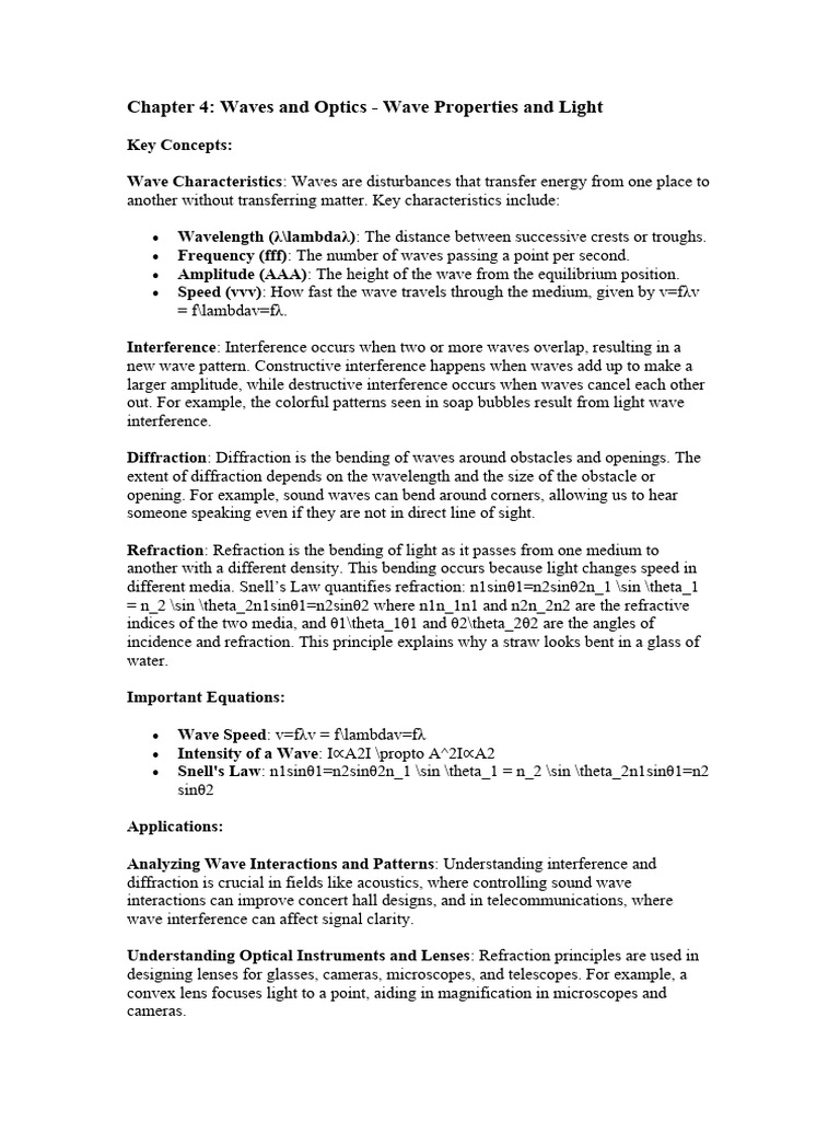 Chapter 4 Waves and Optics - Wave Properties and Light | PDF | Waves | Refraction