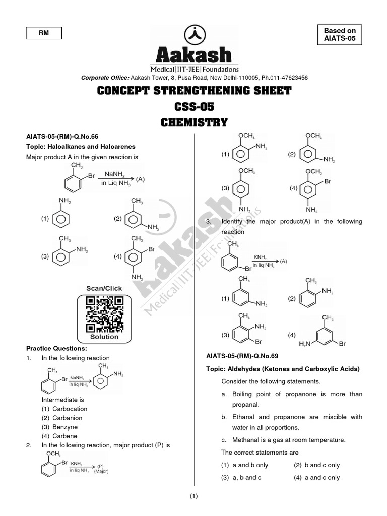 Concept Strengthening Sheet (CSS-05) Based On AIATS-05 (RM) - Chemistry | PDF | Ketone | Aldehyde