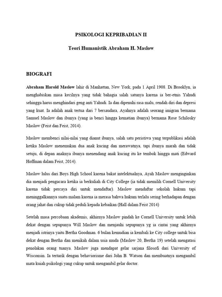 Teori Psikologi Kepribadian Humanistik Maslow Pdf