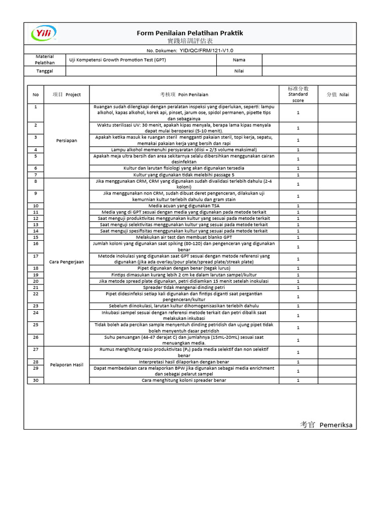 Form Penilaian Praktik (Mikrobiologi) GPT | PDF