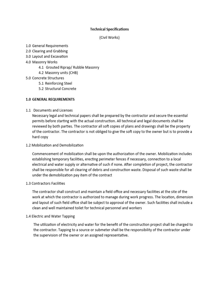Technical Specifications | PDF | Concrete | Civil Engineering