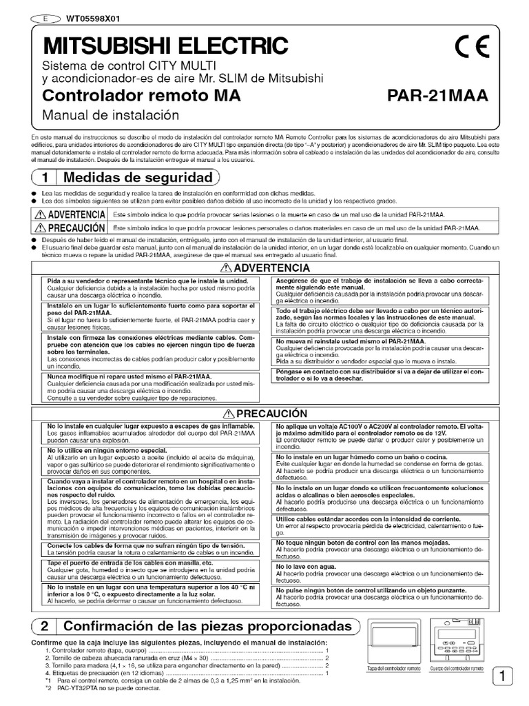 Mitsubishi Electric PAR-21MAA - Manual de Instalación | PDF
