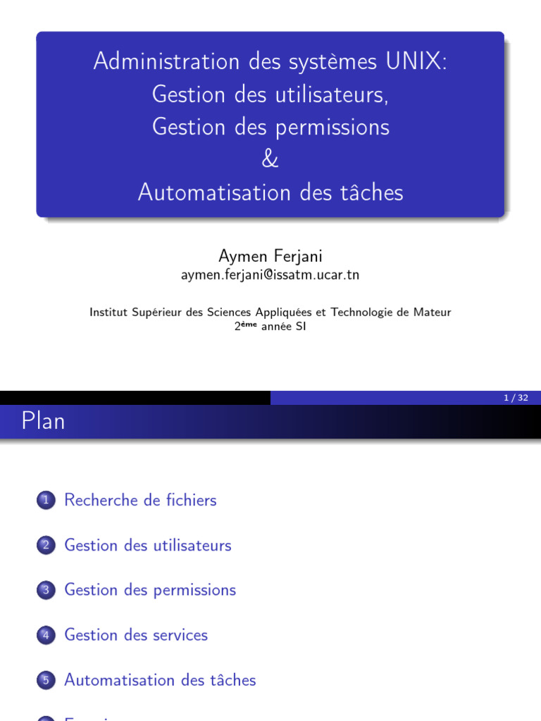 Administration des systèmes UNIX : Utilisateurs et Permissions | PDF ...